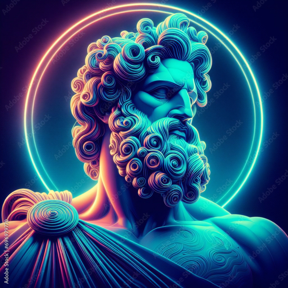 Ancient statue of greek god head. Creative concept colorful neon image ...