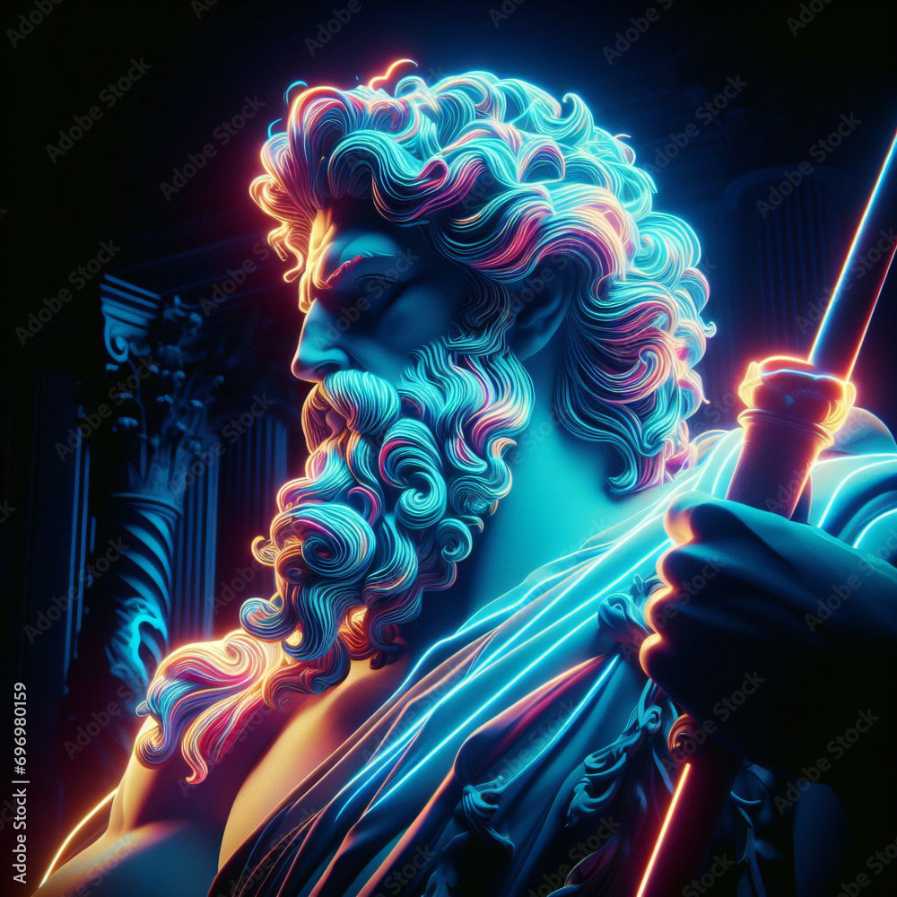 Ancient statue of greek god head. Creative concept colorful neon image ...