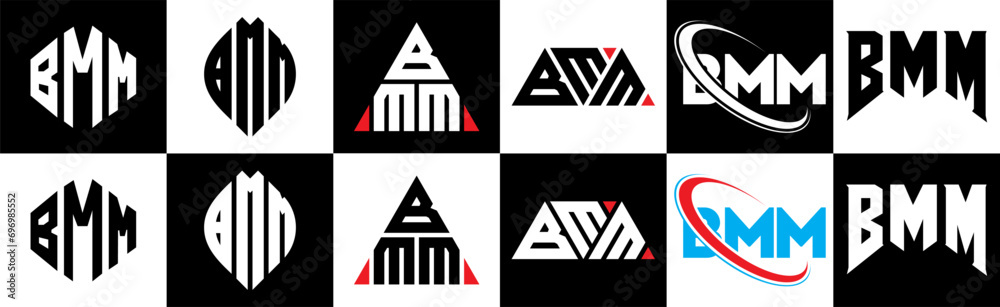BMM letter logo design in six style. BMM polygon, circle, triangle ...
