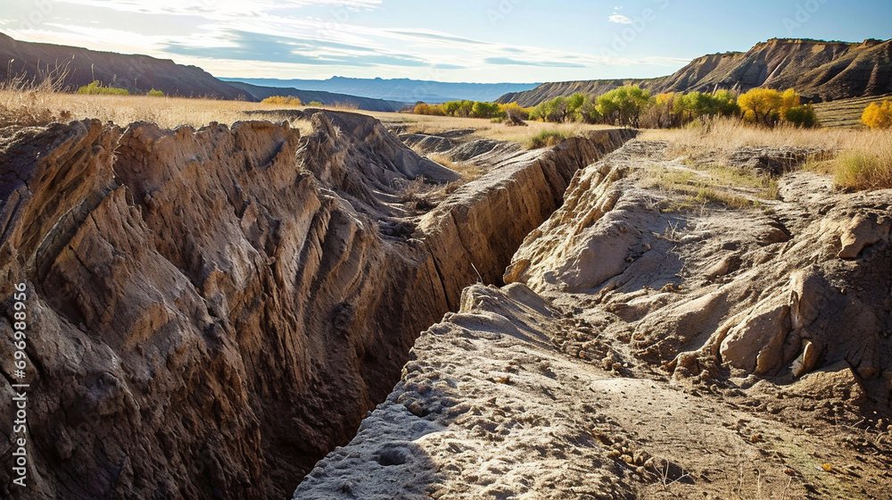 Fault Line Focus: A geological landscape showcasing a fault line ...