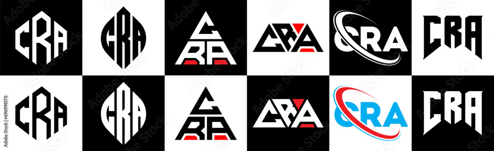 CRA letter logo design in six style. CRA polygon, circle, triangle ...