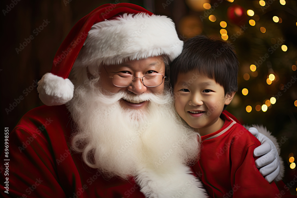 Adorable Chinese, Asian, Oriental child with Santa Claus, Father ...