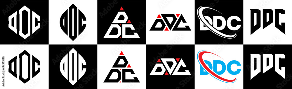 DDC letter logo design in six style. DDC polygon, circle, triangle ...