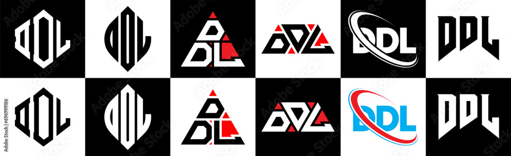 DDL letter logo design in six style. DDL polygon, circle, triangle ...
