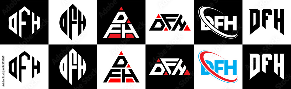 DFH letter logo design in six style. DFH polygon, circle, triangle ...