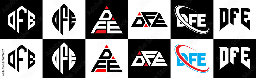 DFE letter logo design in six style. DFE polygon, circle, triangle ...
