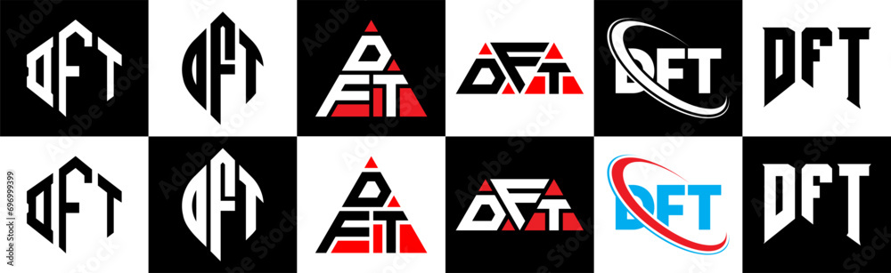 DFT letter logo design in six style. DFT polygon, circle, triangle ...