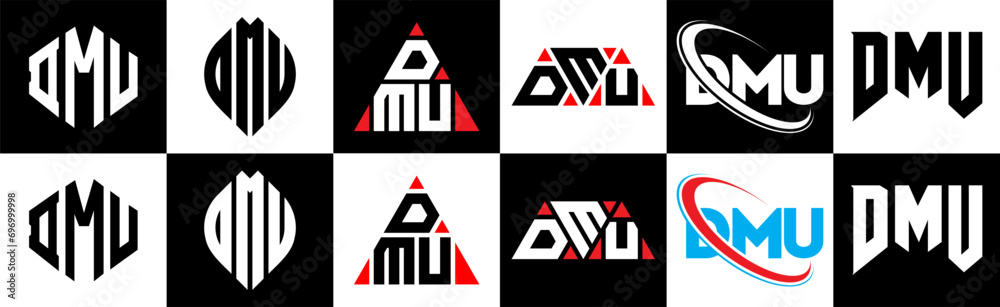 DMU letter logo design in six style. DMU polygon, circle, triangle ...
