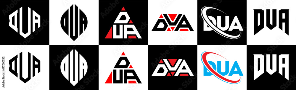 DUA letter logo design in six style. DUA polygon, circle, triangle ...