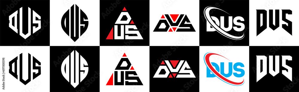 DUS letter logo design in six style. DUS polygon, circle, triangle ...