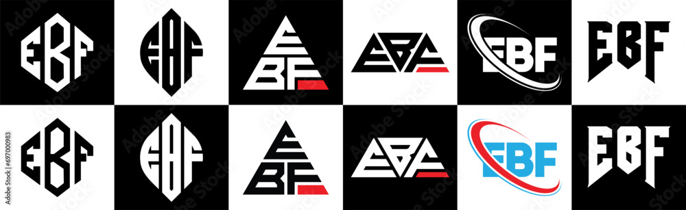 EBF letter logo design in six style. EBF polygon, circle, triangle ...