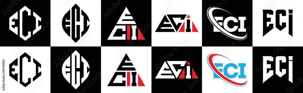 Eci Letter Logo Design In Six Style Eci Polygon Circle Triangle Hexagon Flat And Simple