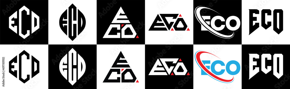 ECO letter logo design in six style. ECO polygon, circle, triangle ...