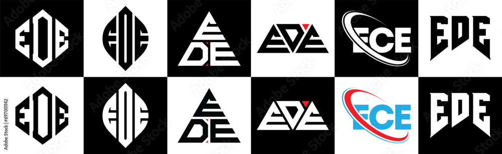 EDE letter logo design in six style. EDE polygon, circle, triangle ...