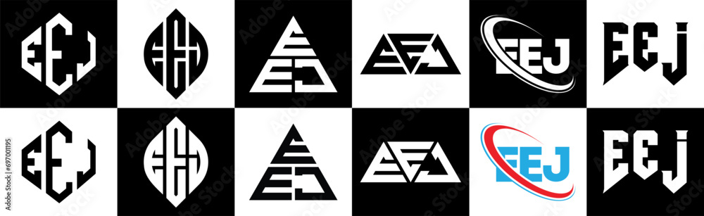 Vetor de EEJ letter logo design in six style. EEJ polygon, circle ...