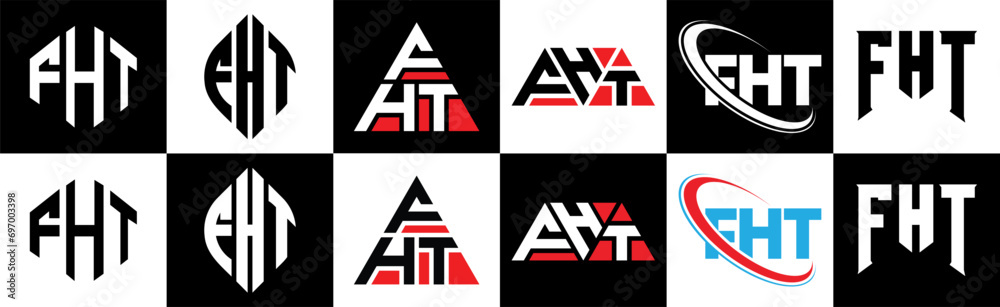 FHT letter logo design in six style. FHT polygon, circle, triangle ...