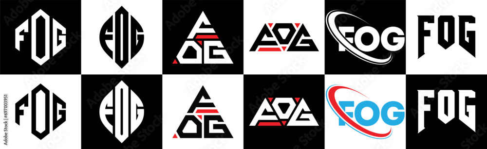 FOG letter logo design in six style. FOG polygon, circle, triangle ...