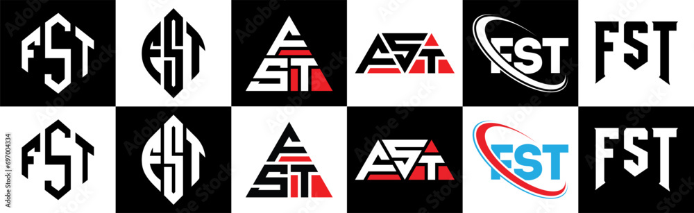 FST letter logo design in six style. FST polygon, circle, triangle ...