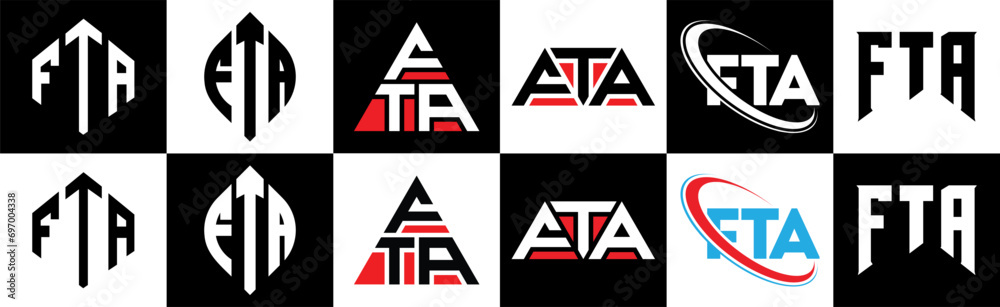 FTA letter logo design in six style. FTA polygon, circle, triangle ...