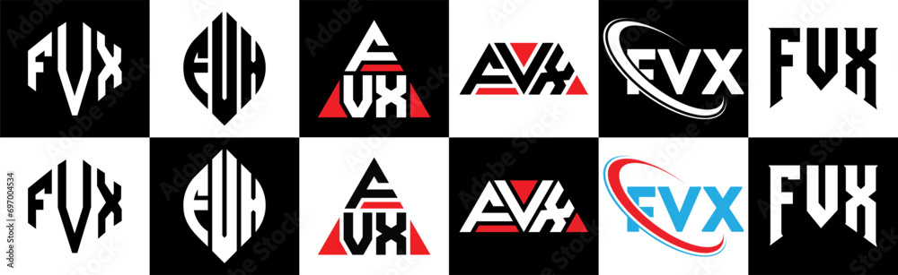 FVX letter logo design in six style. FVX polygon, circle, triangle ...