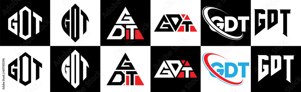 GDT letter logo design in six style. GDT polygon, circle, triangle ...