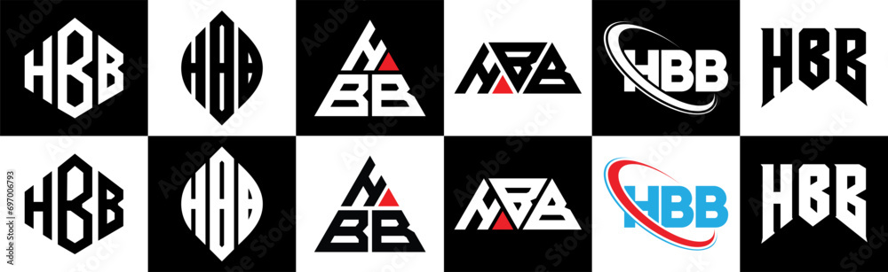 HBB letter logo design in six style. HBB polygon, circle, triangle ...
