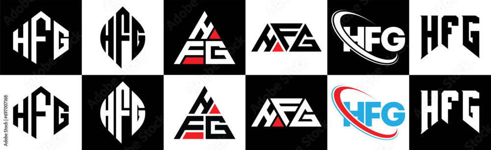 HFG letter logo design in six style. HFG polygon, circle, triangle ...