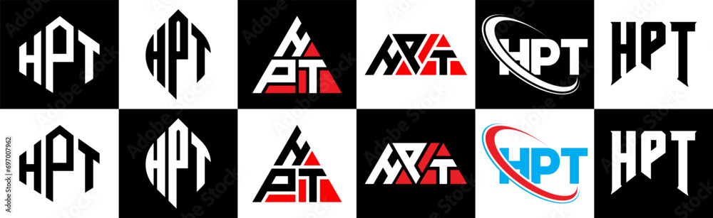 HPT letter logo design in six style. HPT polygon, circle, triangle ...