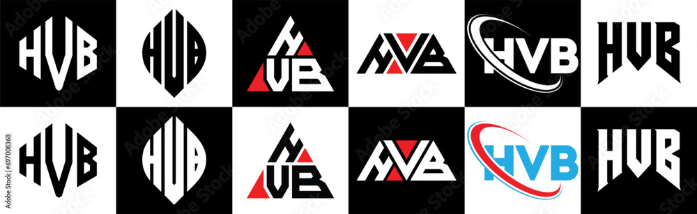 HVB letter logo design in six style. HVB polygon, circle, triangle ...
