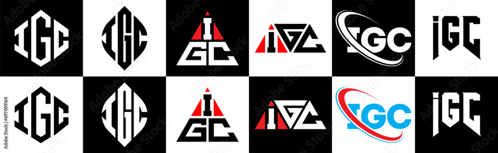 IGC letter logo design in six style. IGC polygon, circle, triangle ...