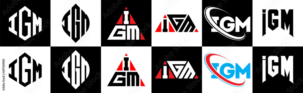 IGM letter logo design in six style. IGM polygon, circle, triangle ...