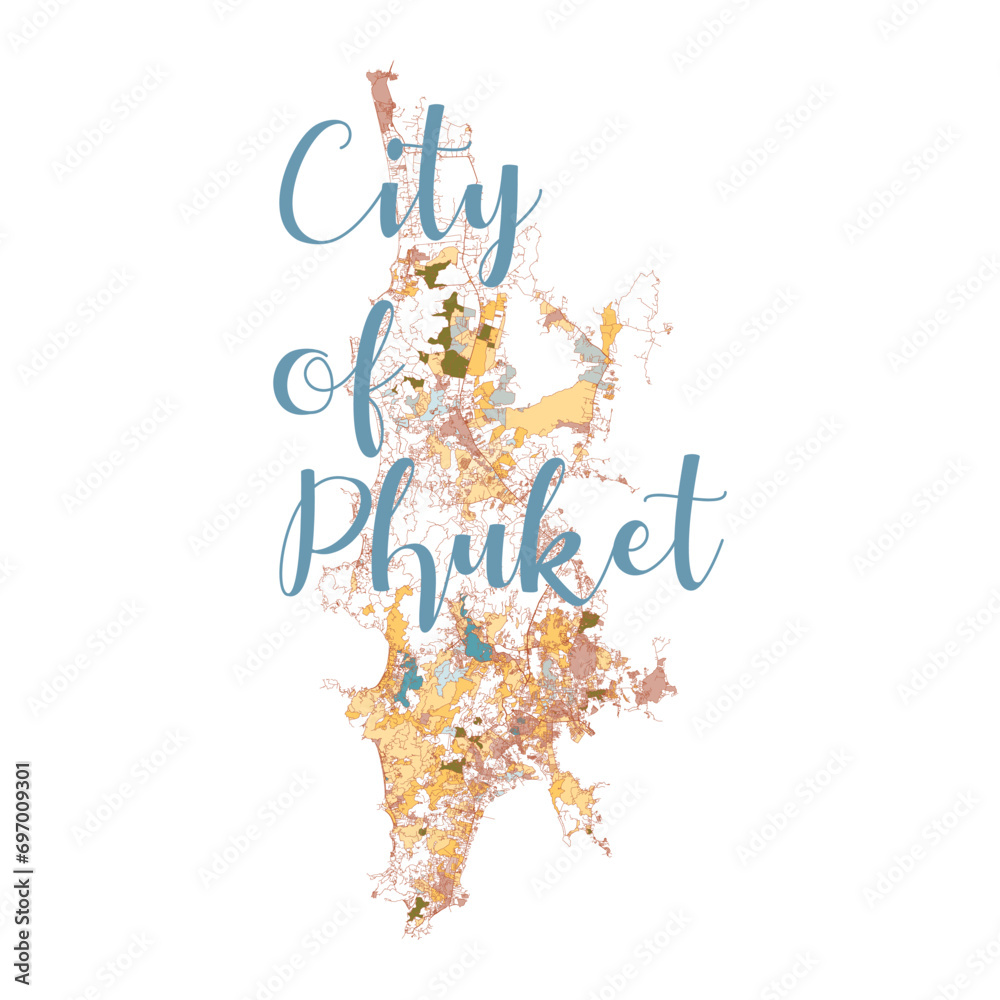 Phuket city Thailand Map with written headline City of Phuket. Travel ...