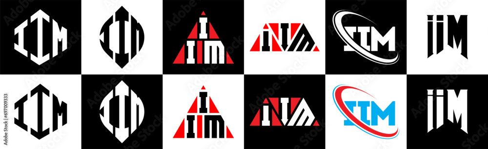 IIM letter logo design in six style. IIM polygon, circle, triangle ...