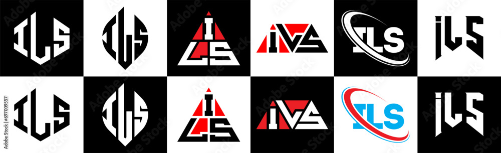 ILS letter logo design in six style. ILS polygon, circle, triangle ...