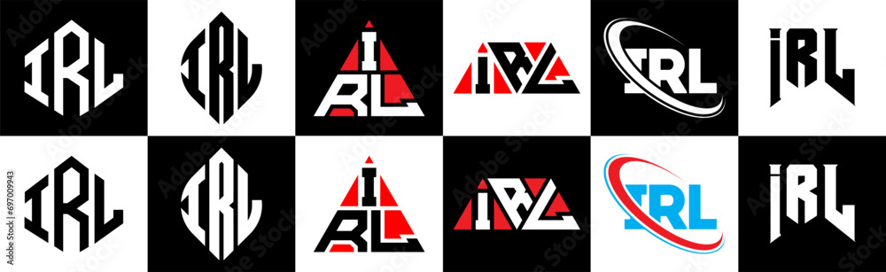 Vetor de IRL letter logo design in six style. IRL polygon, circle ...