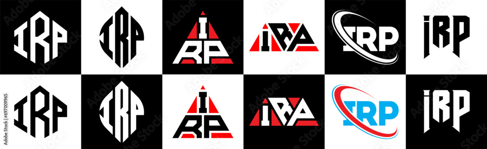 IRP letter logo design in six style. IRP polygon, circle, triangle ...