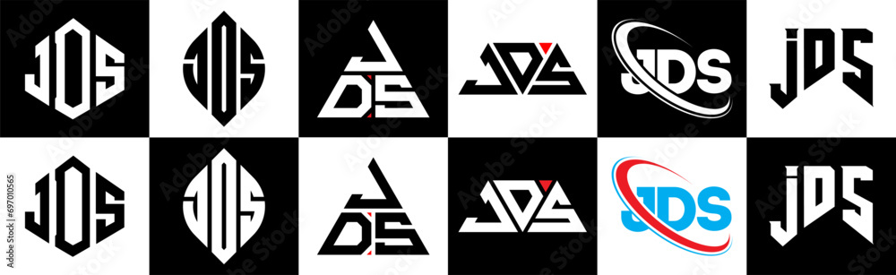 JDS letter logo design in six style. JDS polygon, circle, triangle ...