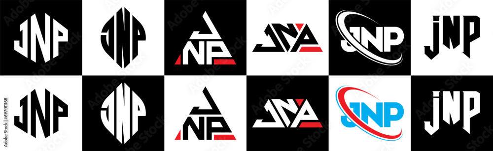 JNP letter logo design in six style. JNP polygon, circle, triangle ...