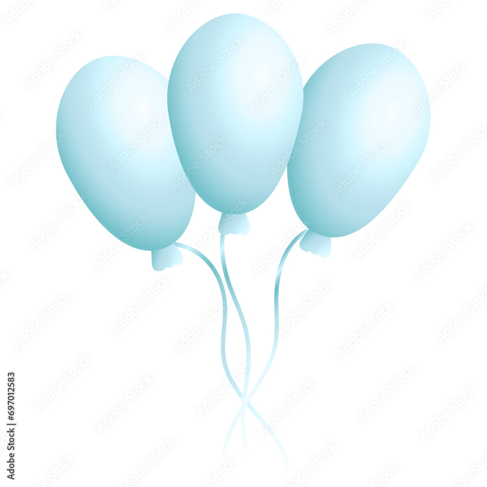 Festive blue balloons. The party element in soft light-blue gradient ...