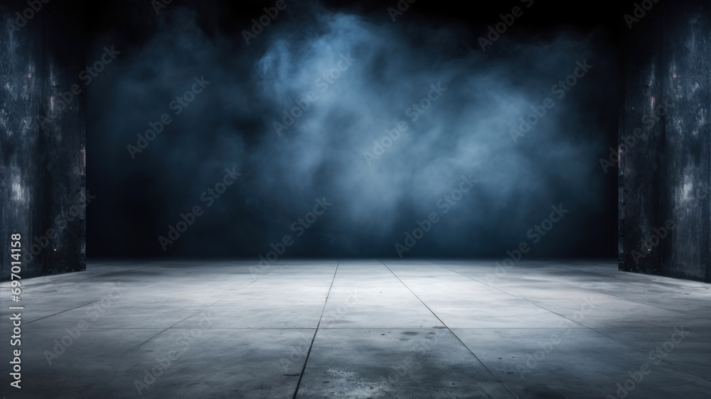 Empty room with smoke and spotlights. Abstract background. 3D rendering ...