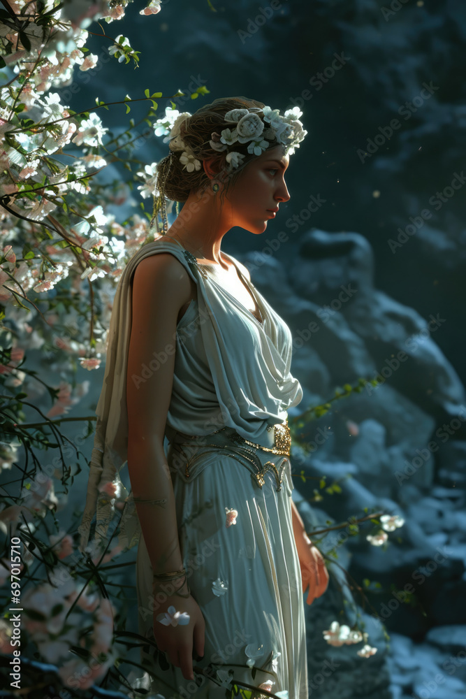 Persephone - Greek goddess in a full-body shot with a background ...