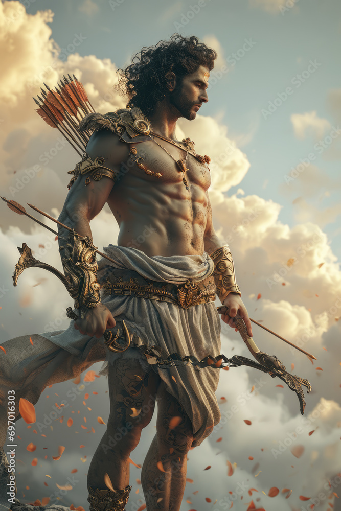 Eros - Greek god in a full-body shot with a background reflecting their ...