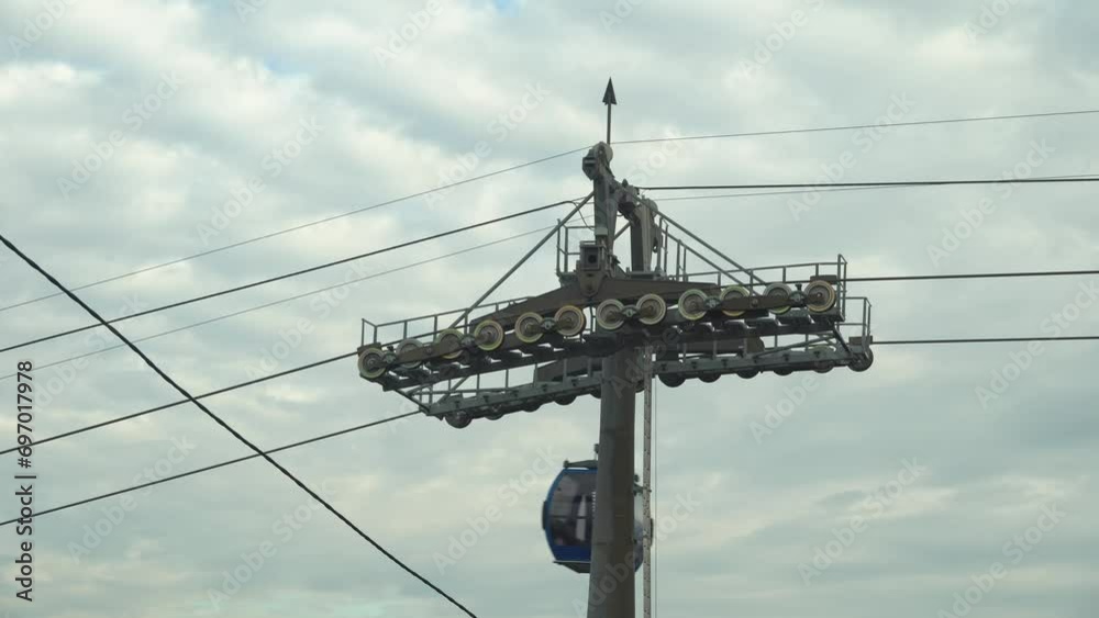 Funicular cable car cabin moves to destination, reaching the required ...