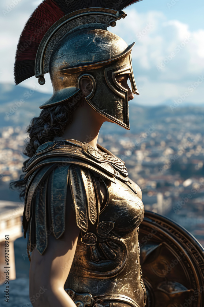 Athena - Greek goddess in a half-body shot with a reflective background ...