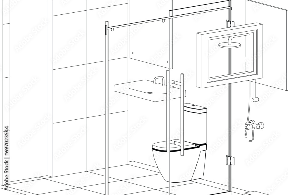 bathroom and toilet design isometric line drawing 3d illustration ...