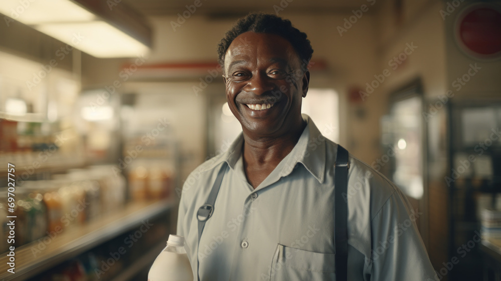 50-year-old male milkman, African American, in a dairy Stock Photo ...