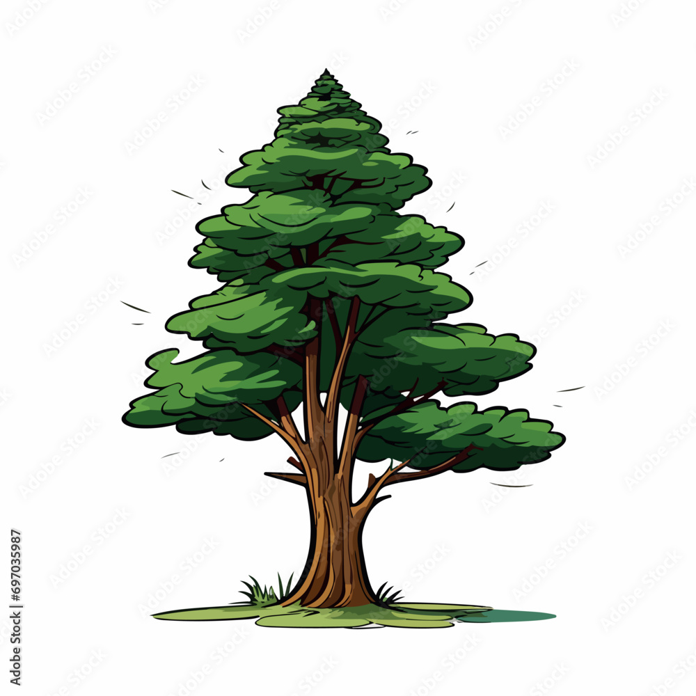 Pine tree flat vector illustration. Pine tree cartoon hand drawing ...