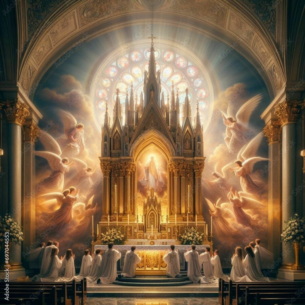 Angels worshiping Jesus in the tabernacle Stock Illustration | Adobe Stock