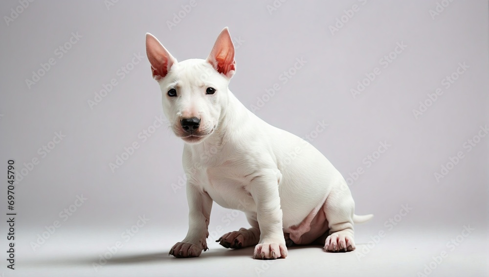 Bull Terrier puppy in a minimalist studio setting, showcasing its ...