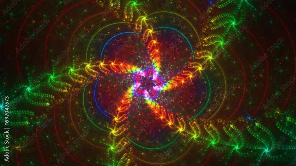 Video Stock Iridescent spectrum fractal constructions converging to centre, circulating ...